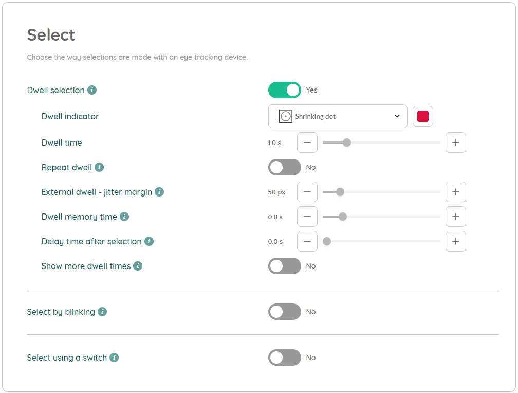 How do I change the dwell time and other eye gaze selection settings ...