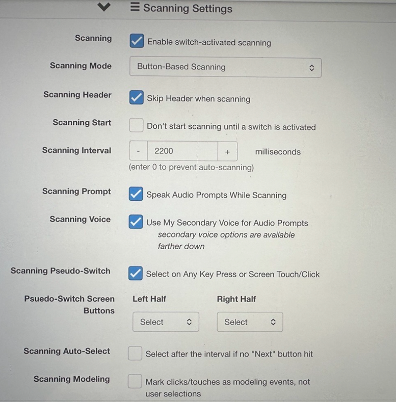 How do I set up and adjust switch scanning within specific ...